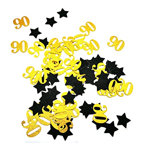 90 Confetti 90th Birthday Confetti-Number 90 Confetti 90th Anniversary Party Confetti for Party Table Decoration Supplies or DIY 120 PCS (Gold Black)