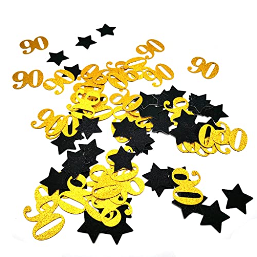 90 Confetti 90th Birthday Confetti-Number 90 Confetti 90th Anniversary Party Confetti for Party Table Decoration Supplies or DIY 120 PCS (Gold Black)