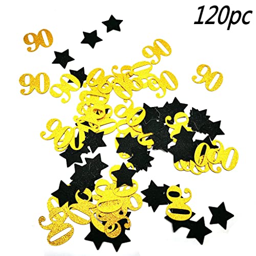 90 Confetti 90th Birthday Confetti-Number 90 Confetti 90th Anniversary Party Confetti for Party Table Decoration Supplies or DIY 120 PCS (Gold Black)