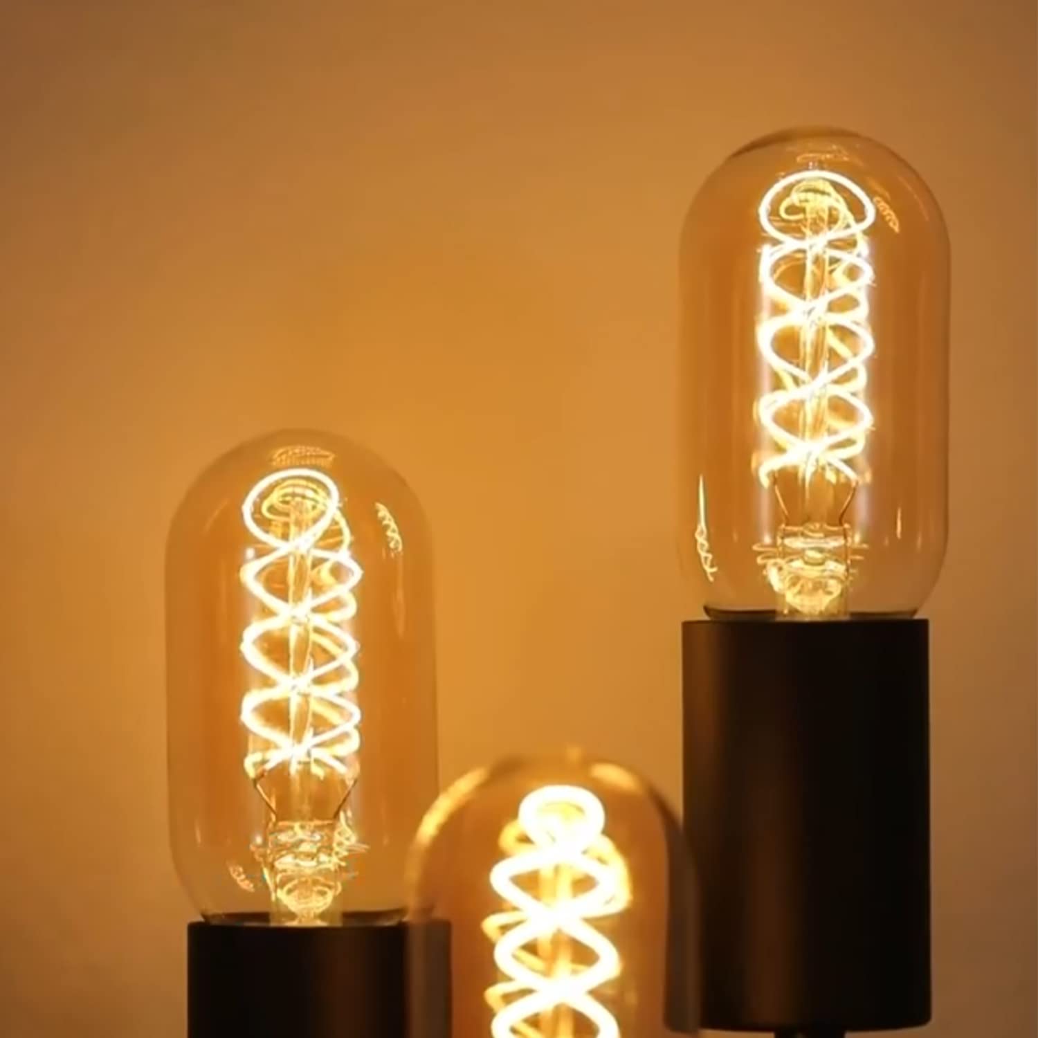 Vintage LED Spiral Filament Bulb T14, E26 Base, 4W Equivalent, 40W Warm White, 2200K, Dimmable, AC120V, 400LM, Amber Glass, Pack of 4