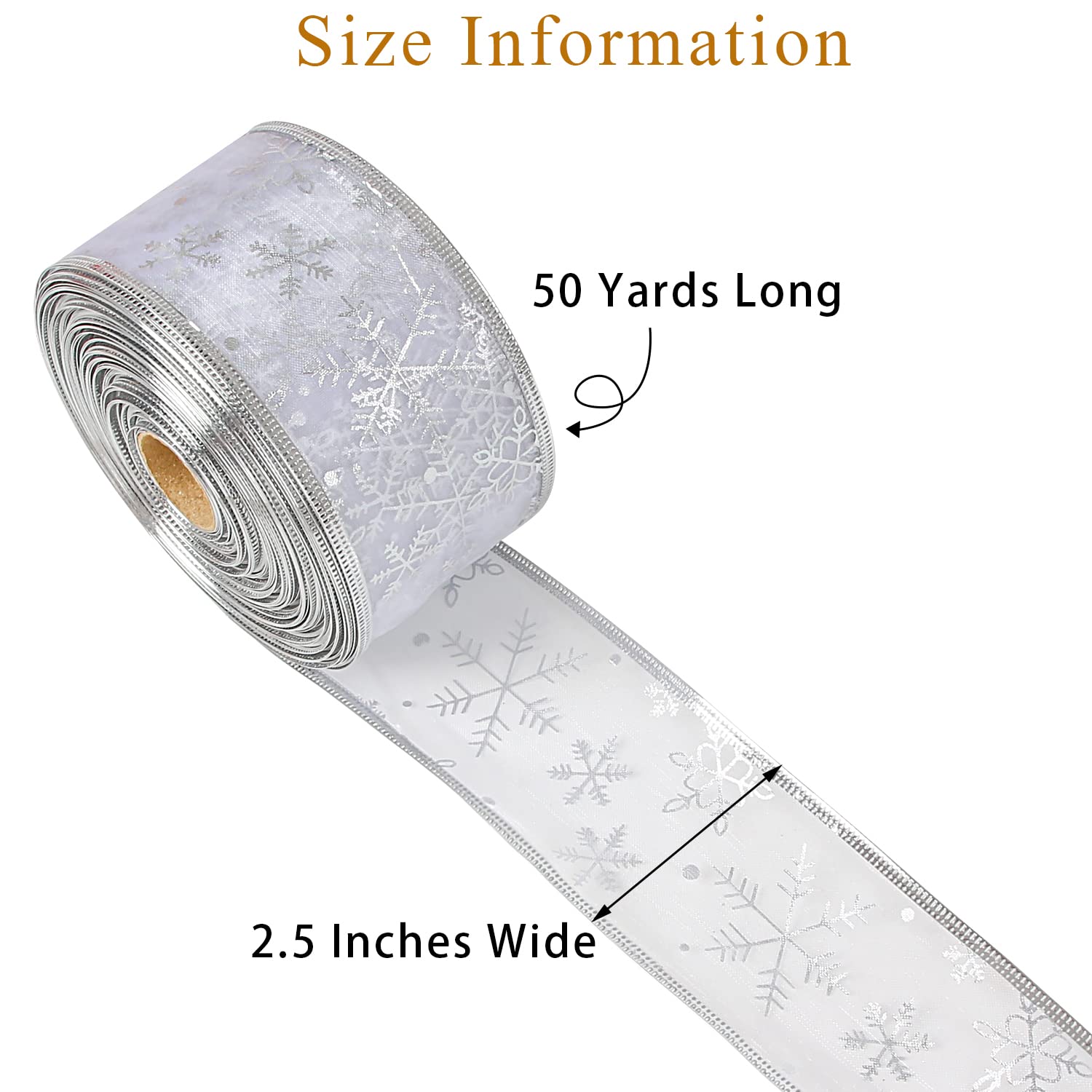 CCINEE Snowflake Christmas Organza Ribbon 2.5"X 50 Yards Silver Snowflake Wired Sheer Glitter Ribbon for Xmas Tree Decor Gift Wrapping Craft Party Decoration