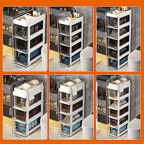 Bathroom Storage Cabinet with Doors and Shelves, Toilet Paper Storage, Waterproof Toilet Paper Storage Organizer, Narrow Storage Cabinet for Bathroom Storage,5 Tier,White top Tissue Box (5 Tier Brown