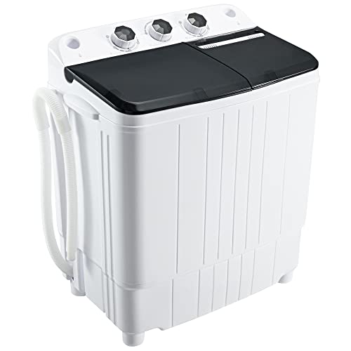 Homguava Portable Washing Machine 15Lbs Capacity Washer and Dryer Combo 2 In 1 Mini Compact Twin Tub Washing Machine Laundry Washer(10Lbs) & Spinner(5Lbs) with Built-in Gravity Drain Pump,Low Noise and Easy Store for Apartment,Dorms,RV Camping (black+whit