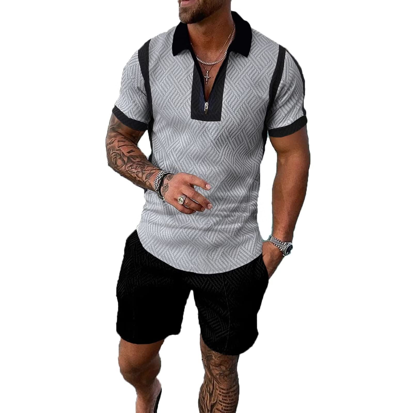 Size M Black Grey Color Mixed Mens Short Sets 2 Piece Outfits Polo Shirt Fashion Summer Tracksuits Casual Set Short Sleeve and Shorts Set for Men