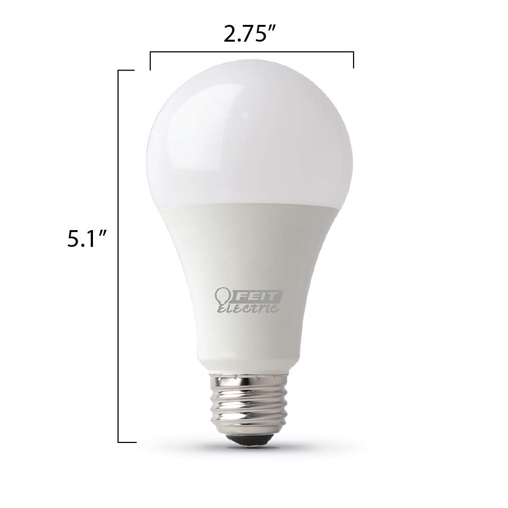 Feit Electric A19 100W Equivalent LED Light Bulbs, Dimmable, 5000k Daylight, 1600 Lumens, 22 Year Lifetime, E26 Base, CRI 90, UL Listed, Damp Rated, 2 Pack, OM100DM/950CA/2
