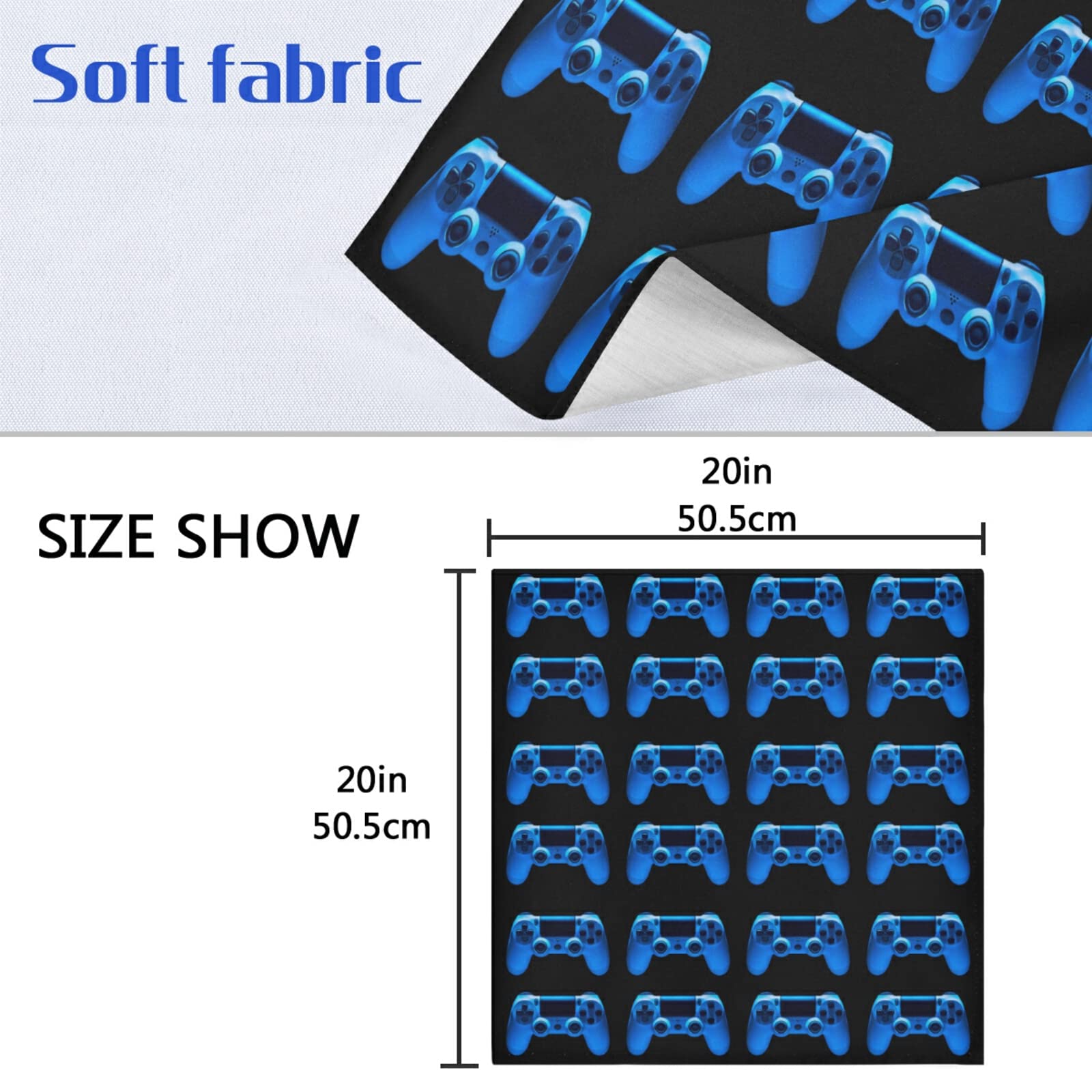 Oyihfvs Video Game Joystick Gamepad in Blue Neon Lights Isolated on Black Cloth Napkin Set of 1,Dinner Napkins Reusable Table Napkin Washable Polyester Fabric for Cocktail Party Holiday Wedding Home