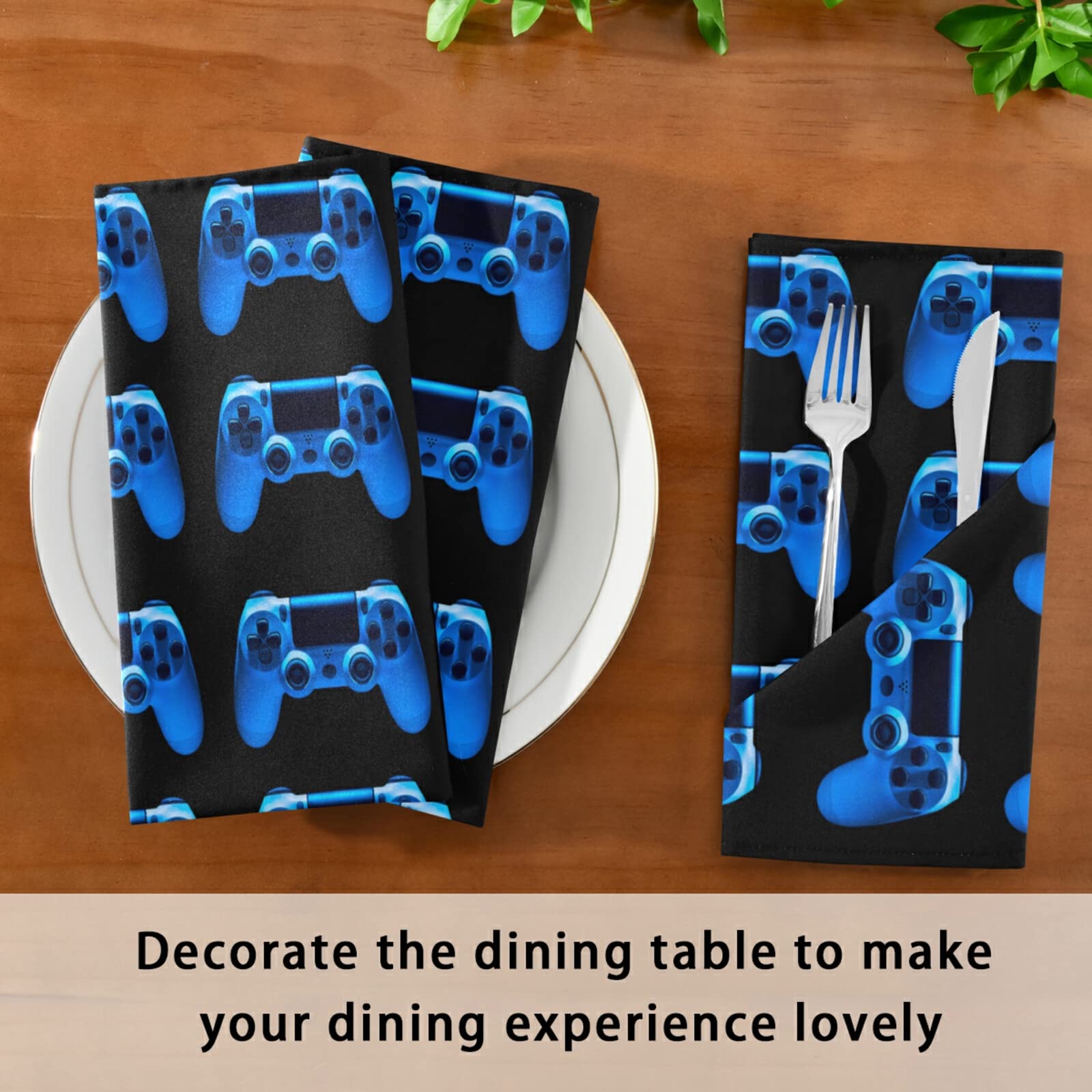 Oyihfvs Video Game Joystick Gamepad in Blue Neon Lights Isolated on Black Cloth Napkin Set of 1,Dinner Napkins Reusable Table Napkin Washable Polyester Fabric for Cocktail Party Holiday Wedding Home