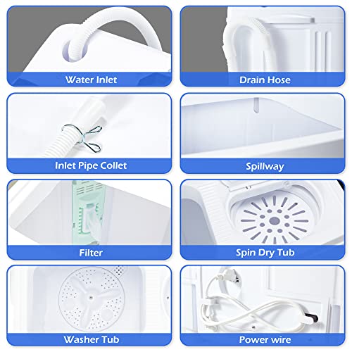 Homguava Portable Washing Machine 15Lbs Capacity Washer and Dryer Combo 2 In 1 Mini Compact Twin Tub Washing Machine Laundry Washer(10Lbs) & Spinner(5Lbs) with Built-in Gravity Drain Pump,Low Noise and Easy Store for Apartment,Dorms,RV Camping (black+whit
