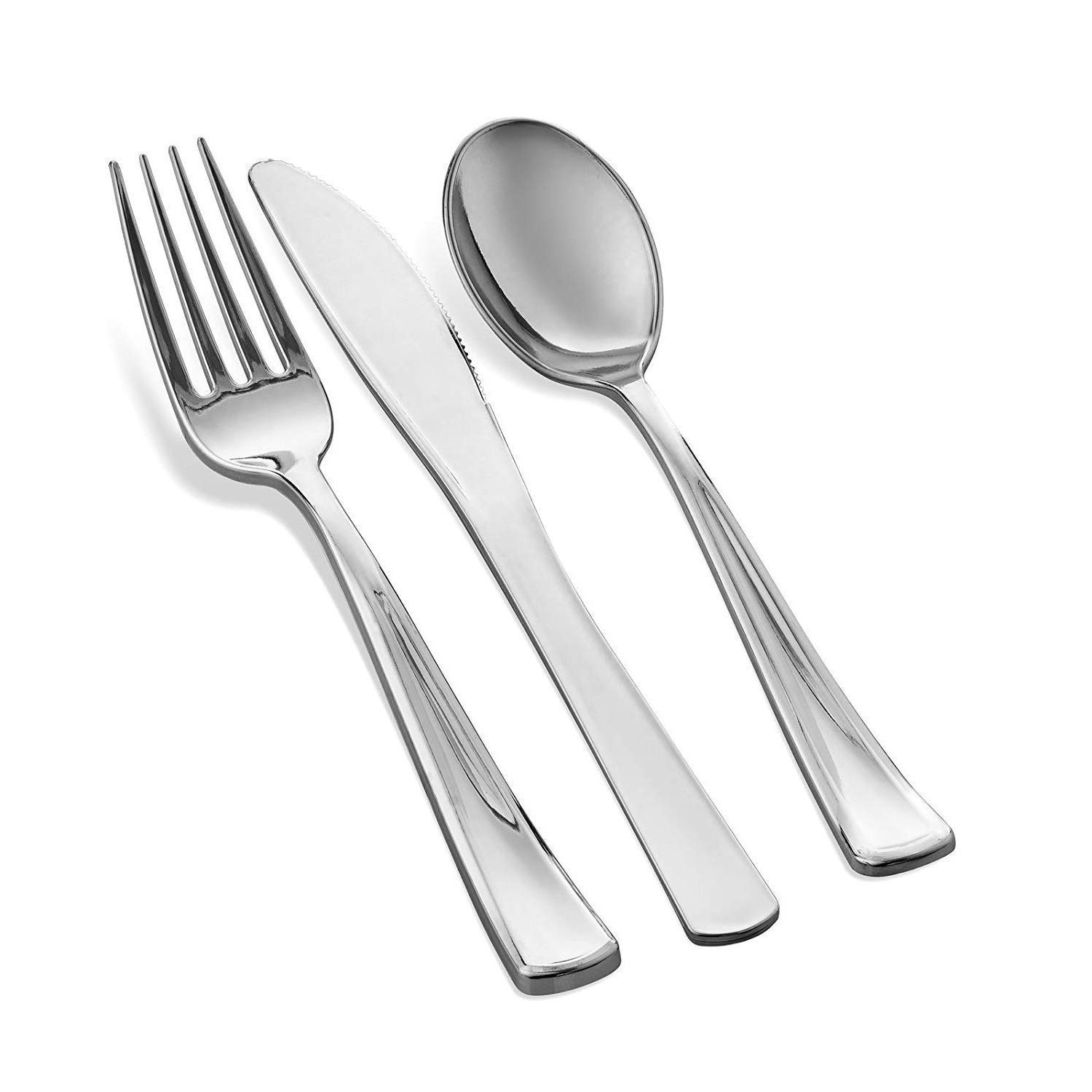 700 Piece Plastic Silver Dinnerware Set - 200 Rim Plates - 300 Silverware - 100 Cups - 100 Linen Like Silver Napkins, 100 Guest Disposable Dinnerware Set