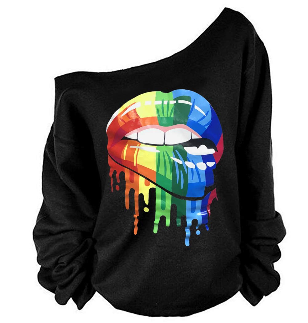 MAGICMK 80s Outfit for Women,Off Shoulder Long Sleeve,80s Outfit Sweatshirt Slouchy Printed Neon Long Tunics Top for Party (4XL)
