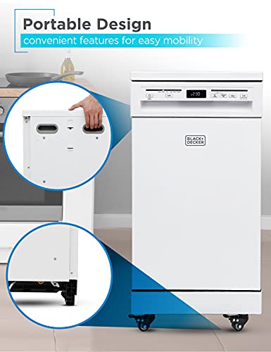 BLACK+DECKER Portable Dishwasher, 18 inches Wide, 8 Place Setting, White