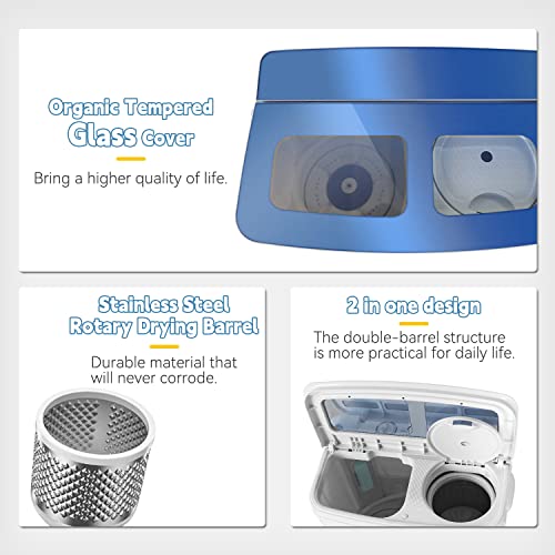 Greenvelly Portable Washing Machine Washer, 17.6 Lbs Small Mini Twin Tub Washer and Dryer Combo, Compact Laundry Clothes Washer, Automatic Wash and Spin Cycle for Apartment RV Dorm Camping (Blue Glass)