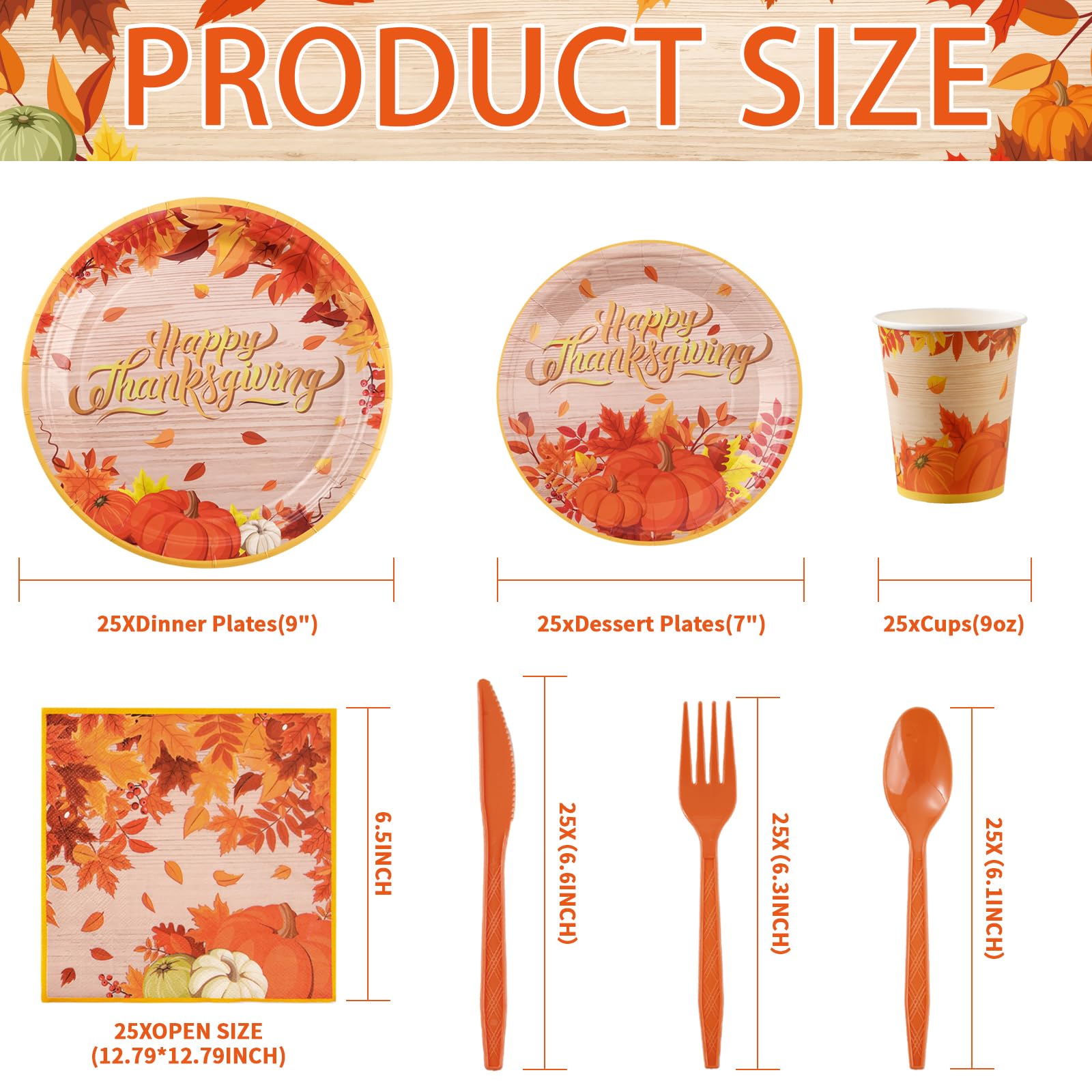 Grencian 175Pcs Thanksgiving Paper Plates and Napkins Set Thanksgiving Party Supplies Happy Thanksgiving Fall Leaves Disposable Dinnerware Set for Thanksgiving Theme Party, Serves 25