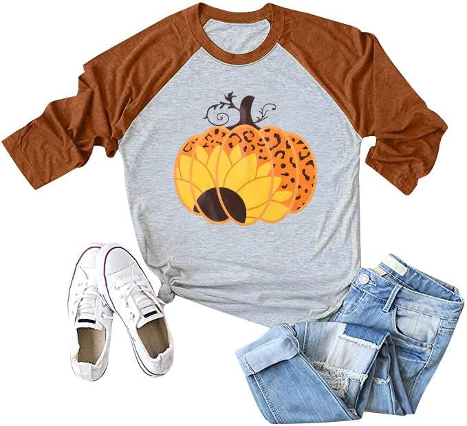 MYHALF It's Fall Y'all Shirts Women Funny Pumpkin Graphic Tee Tops 3/4 Sleeve Fall Raglan Tee (Brown-3, XXL)