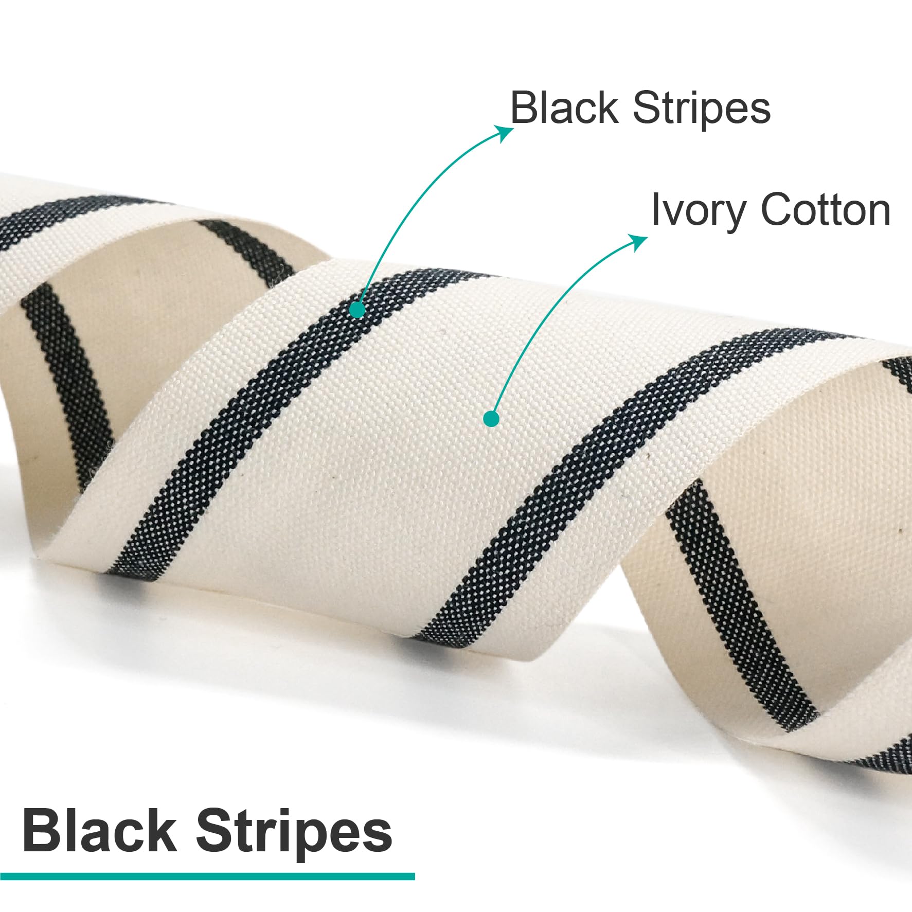 CT CRAFT LLC Ivory Cotton Black Stripes Ribbon 1" x 10 Yards for Home Décor Gift Present Wrapping DIY Crafts Birthday Wedding Bouquet Christmas