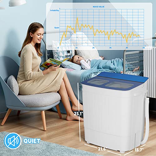 Greenvelly Portable Washing Machine Washer, 17.6 Lbs Small Mini Twin Tub Washer and Dryer Combo, Compact Laundry Clothes Washer, Automatic Wash and Spin Cycle for Apartment RV Dorm Camping (Blue Glass)
