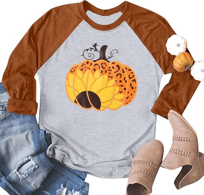 MYHALF It's Fall Y'all Shirts Women Funny Pumpkin Graphic Tee Tops 3/4 Sleeve Fall Raglan Tee (Brown-3, XXL)