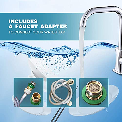Portable Countertop Dishwasher, 5 Washing Programs, Built-in 3-Cups Water Tank, 3D Cyclone Spray, Fruit & Vegetable Cleaning with Basket, High Temperature, Air Drying - Lights, Faucet Adapter Included