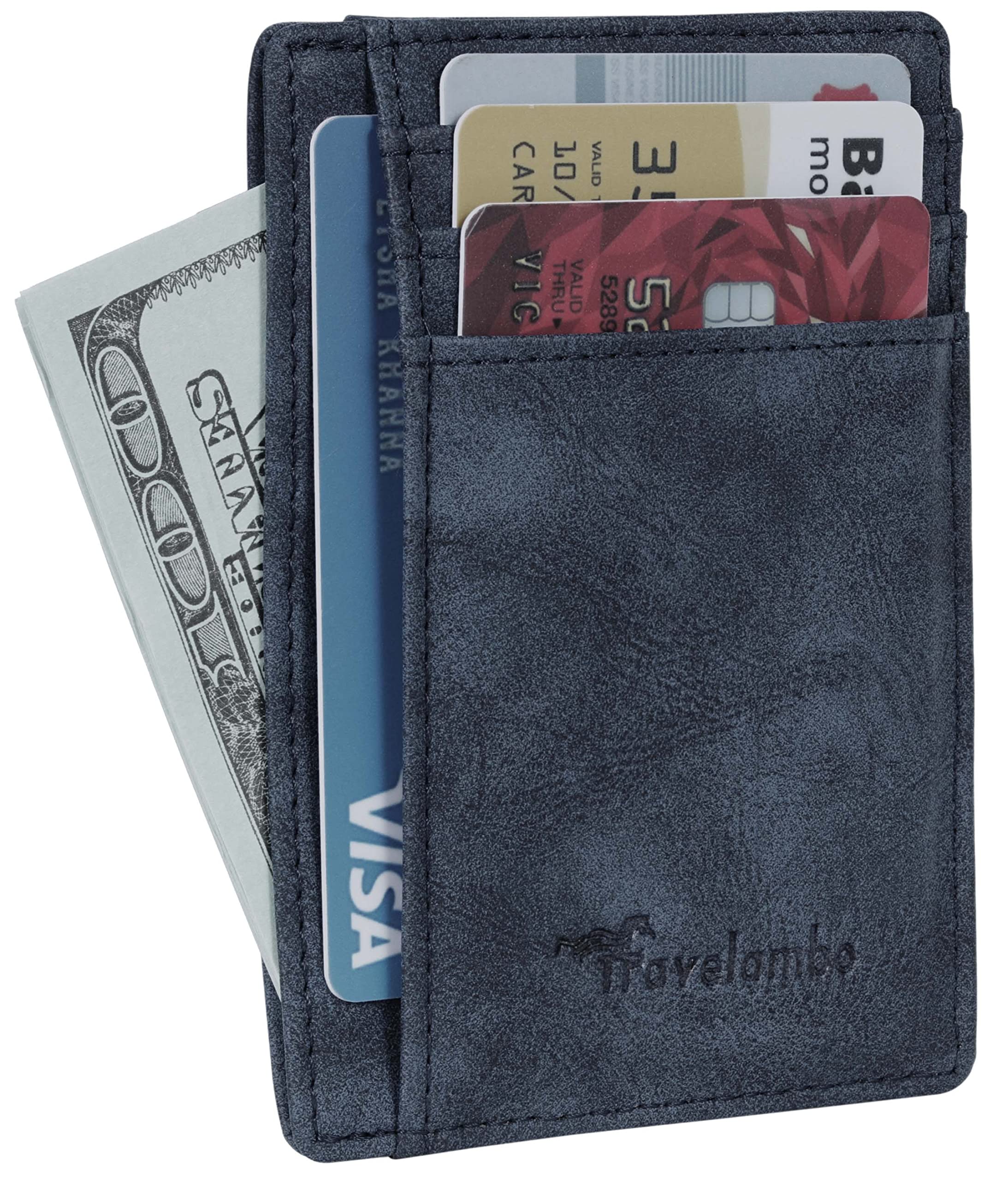 Travelambo Slim Wallet Front Pocket Minimalist Leather RFID Blocking Medium Size