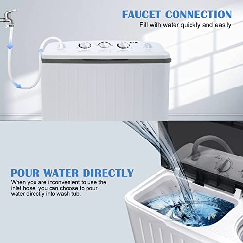 Portable Washing Machine, Mini Twin Tub Laundry Machine lavadora 17lbs Capacity (10lbs Washing & 7lbs Spinning), Portable Washer and Dryer Combo for Apartments, Dorms, with Inlet & Drain Hose, White