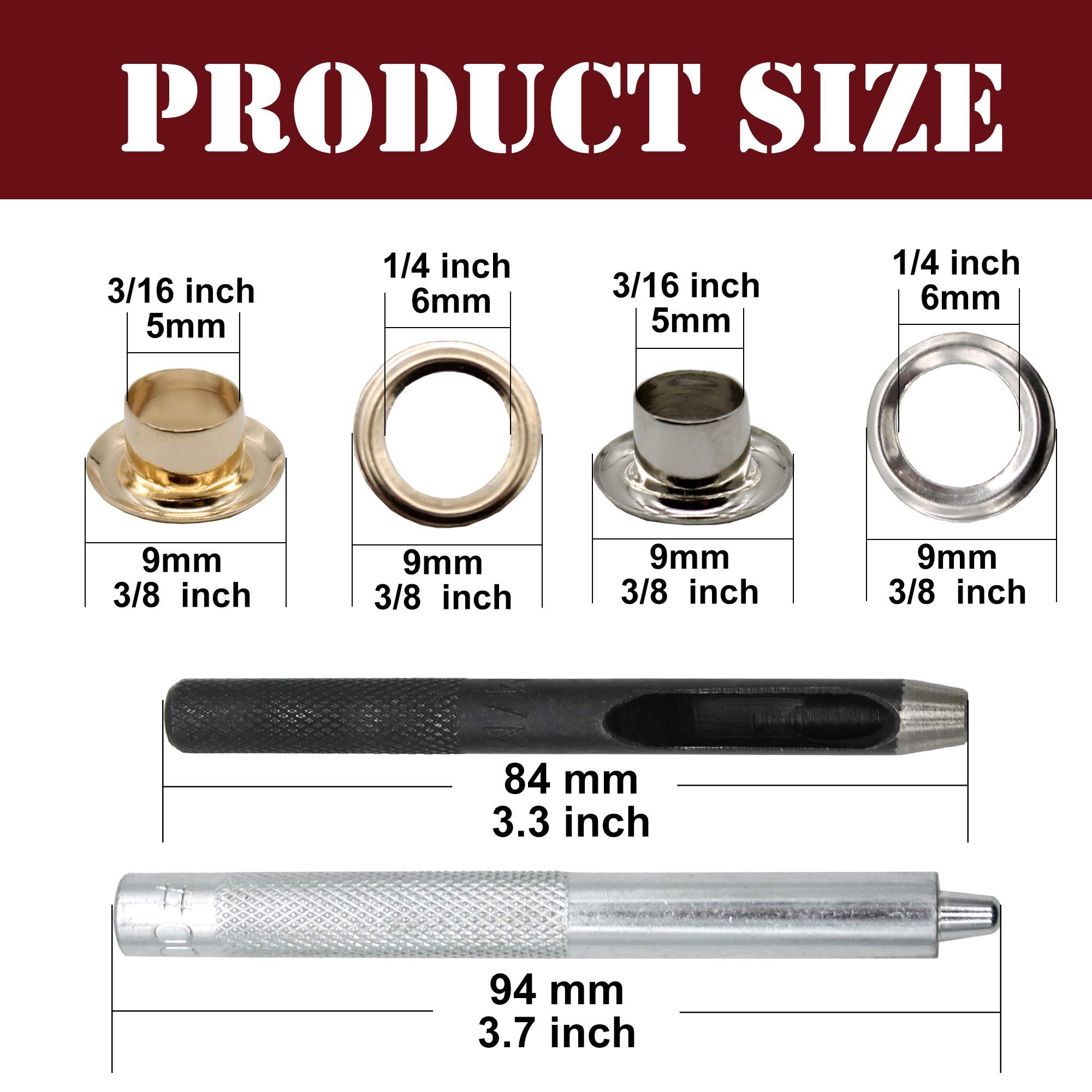 Raydodo 200 Sets Reinforced Grommet Kit, 3/16 Inch Metal Brass Eyelet Kit with 3 Pieces Grommet Tool Boot Eyelet Repair Kit and Grommets for Fabric, Tarps, Leather, Belt with Storage Box