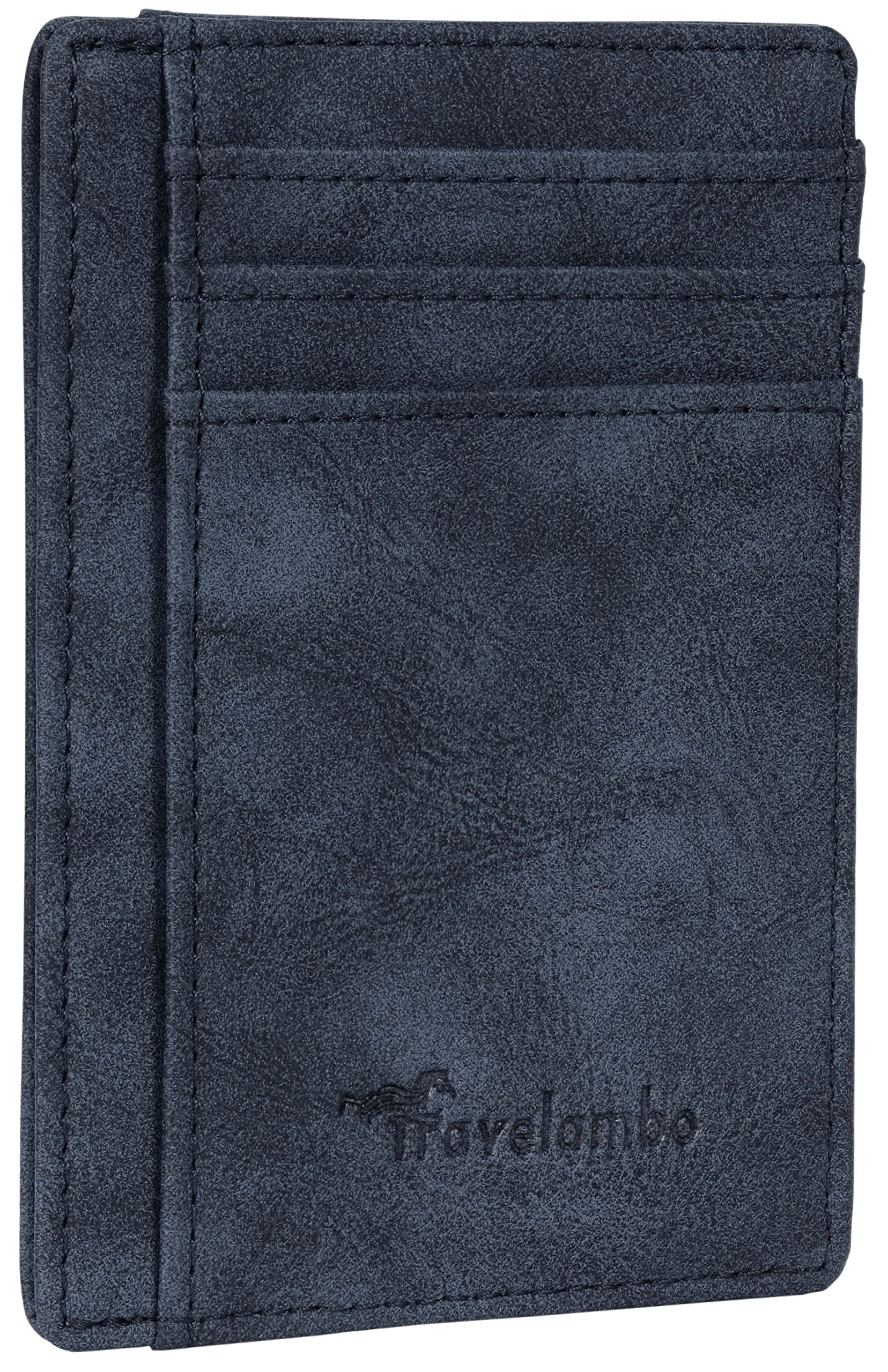 Travelambo Slim Wallet Front Pocket Minimalist Leather RFID Blocking Medium Size