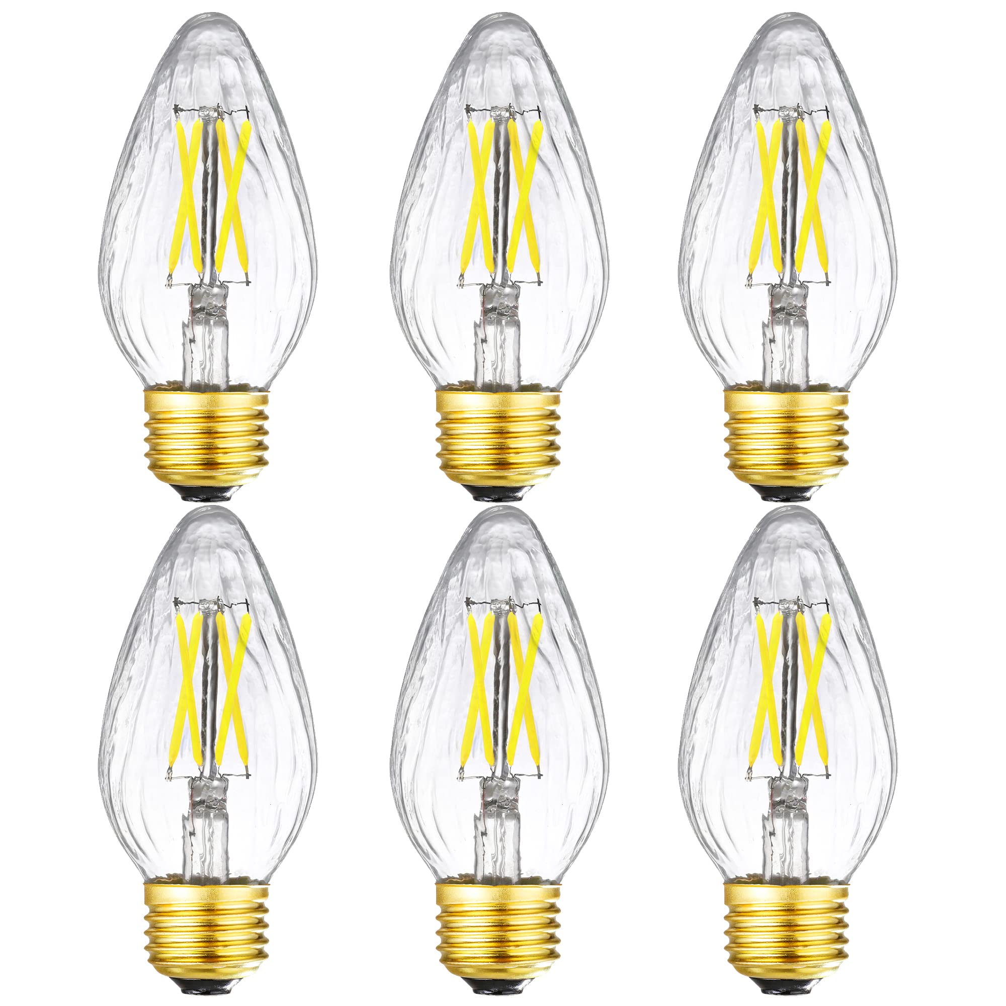 LEOOLS E26 Edison Bulb 6W Equivalent E26 LED Bulb 60 Watt Dimmable 4000K E26 Light Bulb AC120V Neutral White 600lm Flame Wrinkle Glass LED Bulb for Pendant,Porch,Ceiling Fan and Lantern Lamp,Pack of 6