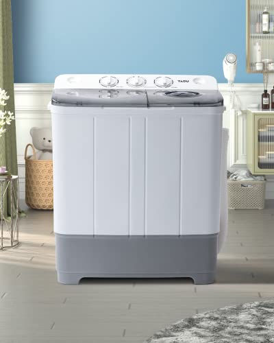TABU 21Ibs Portable Washing Machine, Compact Washer Machine, Mini Washing Machine, Twin Tub Washer and Spiner, Ideal for Dorms, Apartments, RVs, Camping etc (White & BGrey)