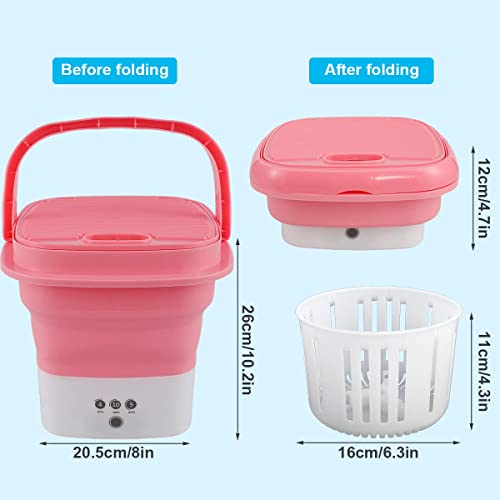 Portable Washing Machine, Mini Folding Washer and Dryer Combo,with Small Foldable Drain Basket for Underwear, Socks, Baby Clothes, Travel, Camping, RV, Dorm, Apartment (PINK)