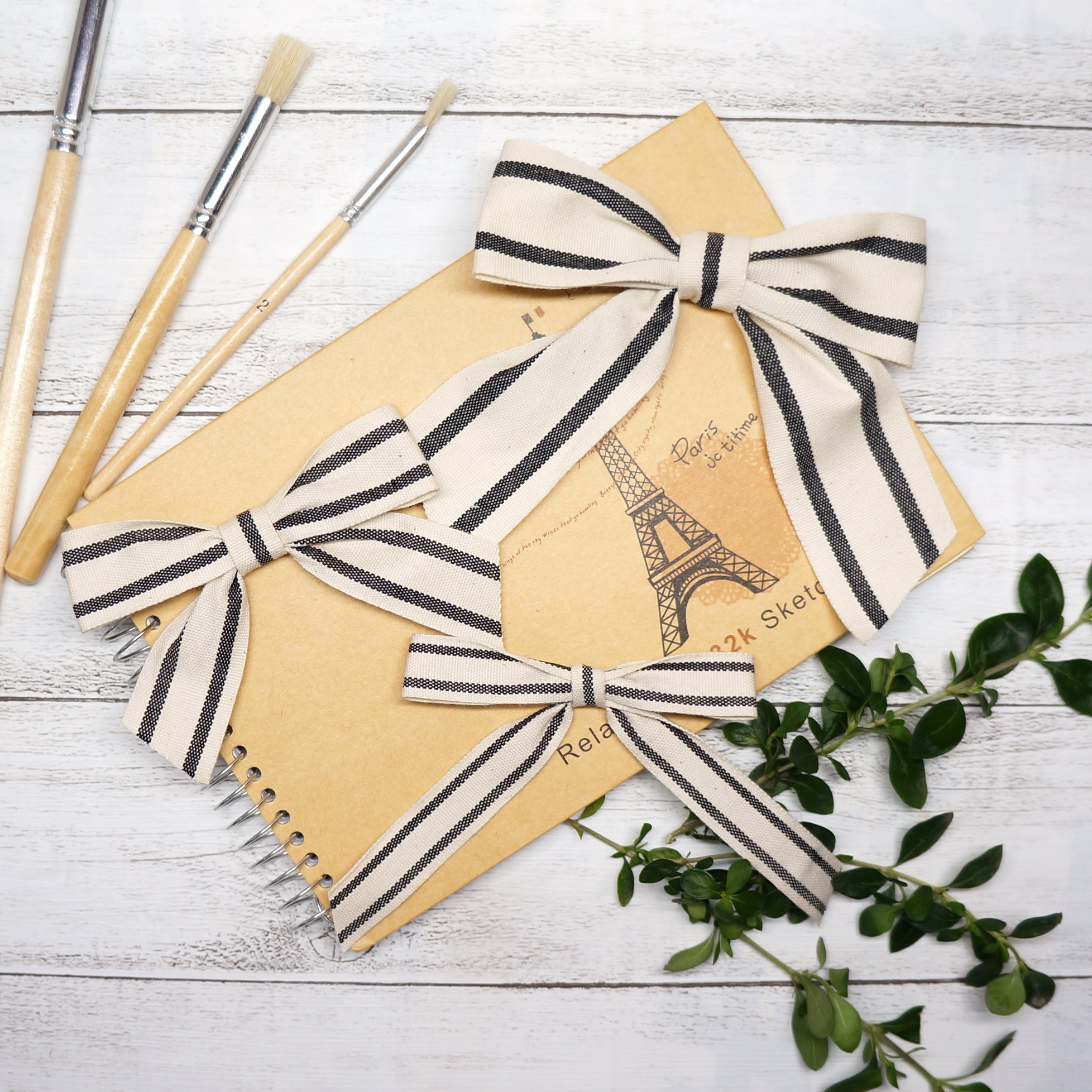 CT CRAFT LLC Ivory Cotton Black Stripes Ribbon 1" x 10 Yards for Home Décor Gift Present Wrapping DIY Crafts Birthday Wedding Bouquet Christmas