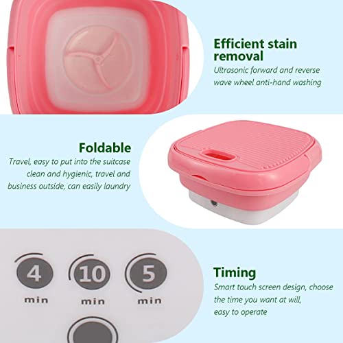 Portable Washing Machine, Mini Folding Washer and Dryer Combo,with Small Foldable Drain Basket for Underwear, Socks, Baby Clothes, Travel, Camping, RV, Dorm, Apartment (PINK)