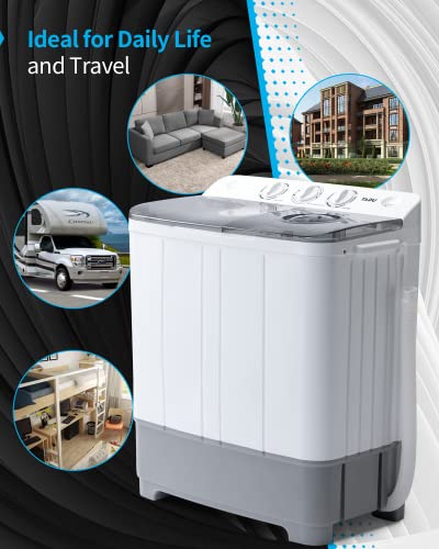 TABU 21Ibs Portable Washing Machine, Compact Washer Machine, Mini Washing Machine, Twin Tub Washer and Spiner, Ideal for Dorms, Apartments, RVs, Camping etc (White & BGrey)
