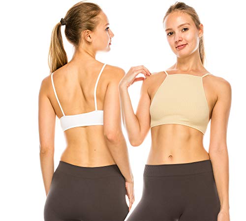 Kurve High Neck Bralette, UV Protective Fabric UPF 50+ (Made with Love in The USA), White/Pebble Set, Large/X-Large