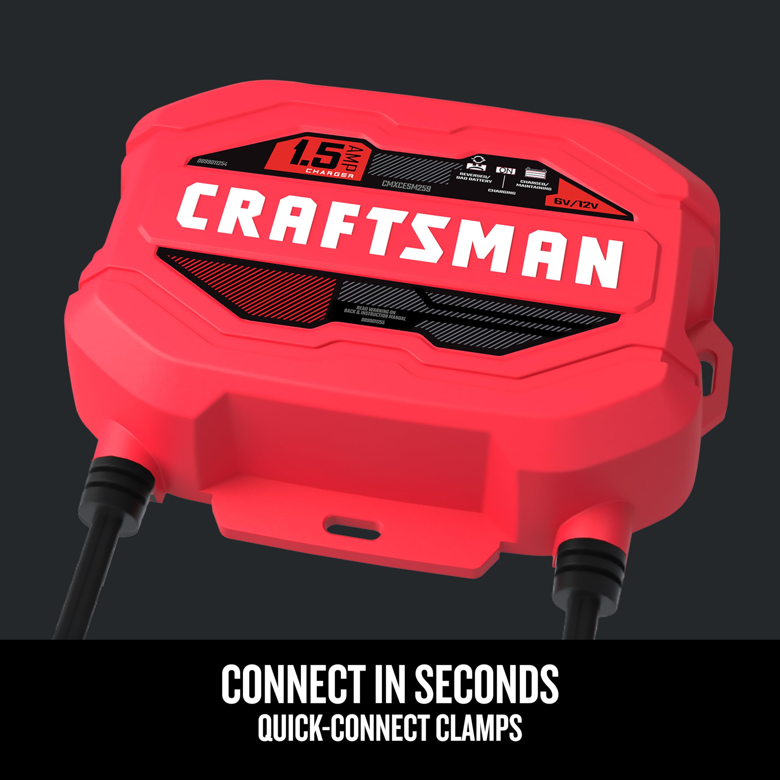 CRAFTSMAN Battery Charger and Maintainer, CMXCESM259, 3-in-1, Fully Automatic, 1.5 Amps, 6 Volt, 12 Volt, for Car, SUV, Truck, and Marine Batteries