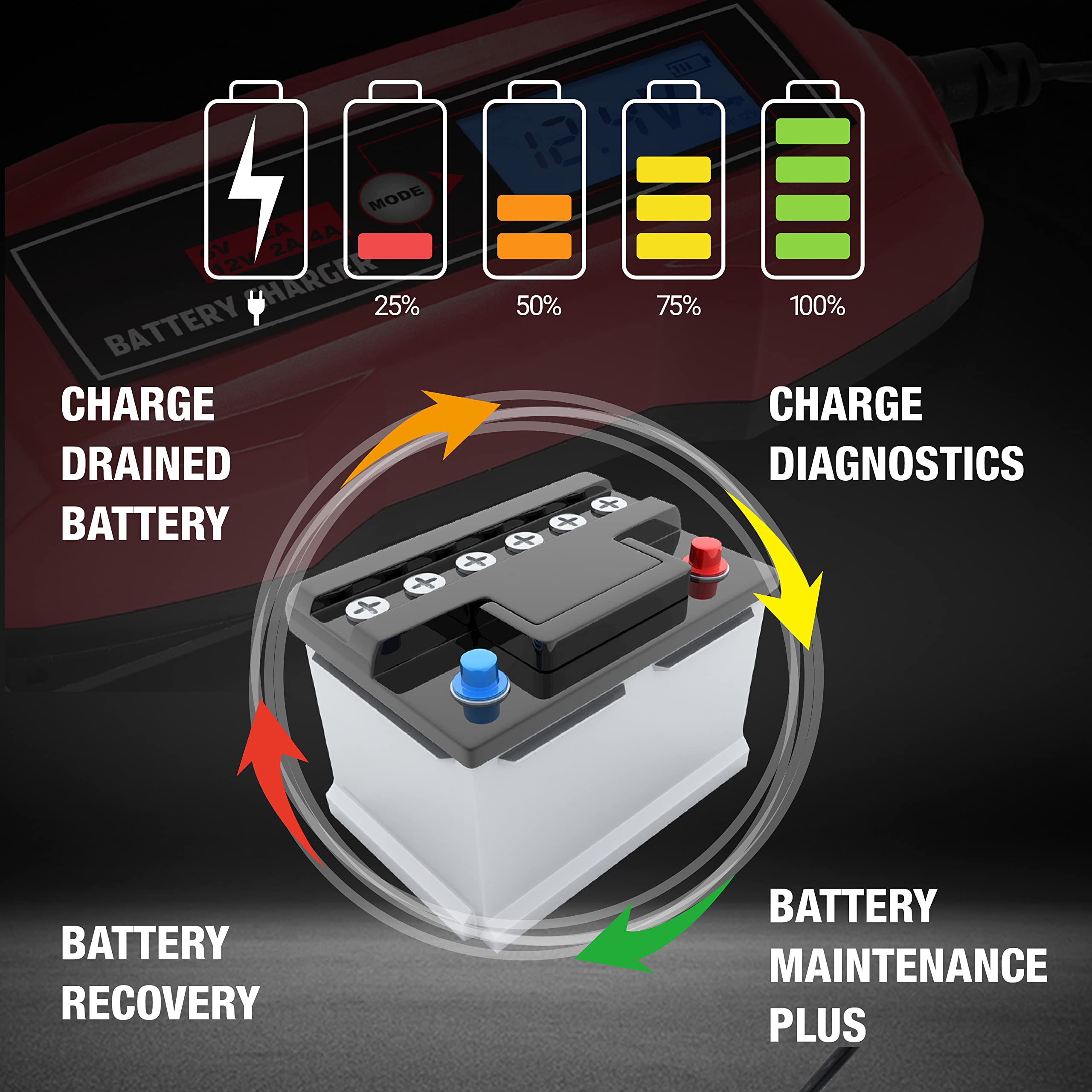 BIG RED TAM4DVLR Torin Portable 6V and 12V, 2/4-Amp Trickle Charger/Battery Maintaince: Fully-Auto Smart Battery Charger, Battery Desulfator with Temperature Compensation