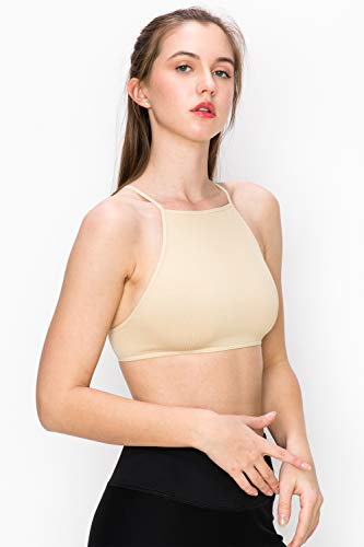 Kurve High Neck Bralette, UV Protective Fabric UPF 50+ (Made with Love in The USA), White/Pebble Set, Large/X-Large