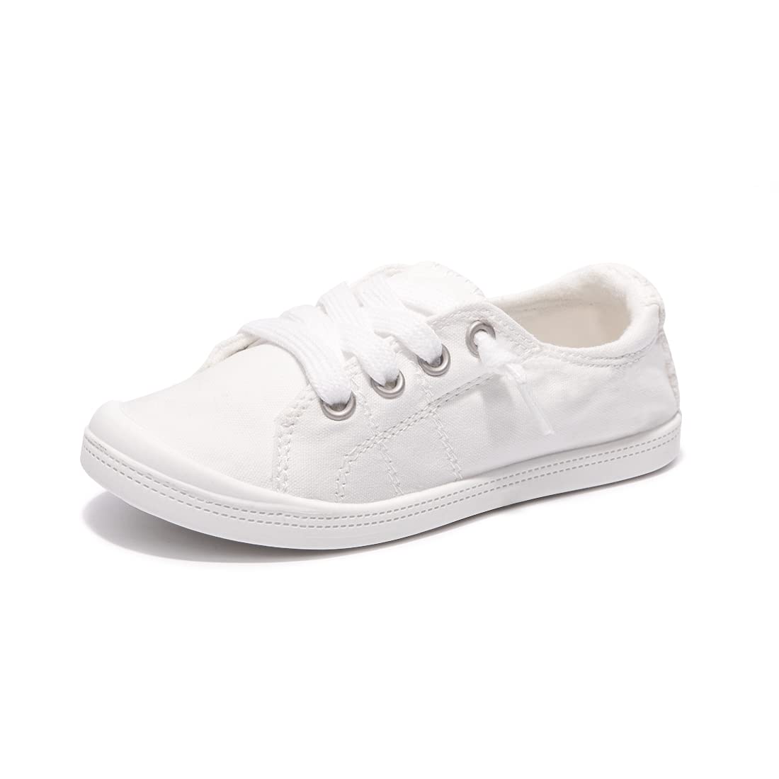 Boy and Girl Slip on Canvas Sneaker, Kids Low Top Casual Fashion Shoes, Comfy Lace up Walking Shoes (2, White, 2)