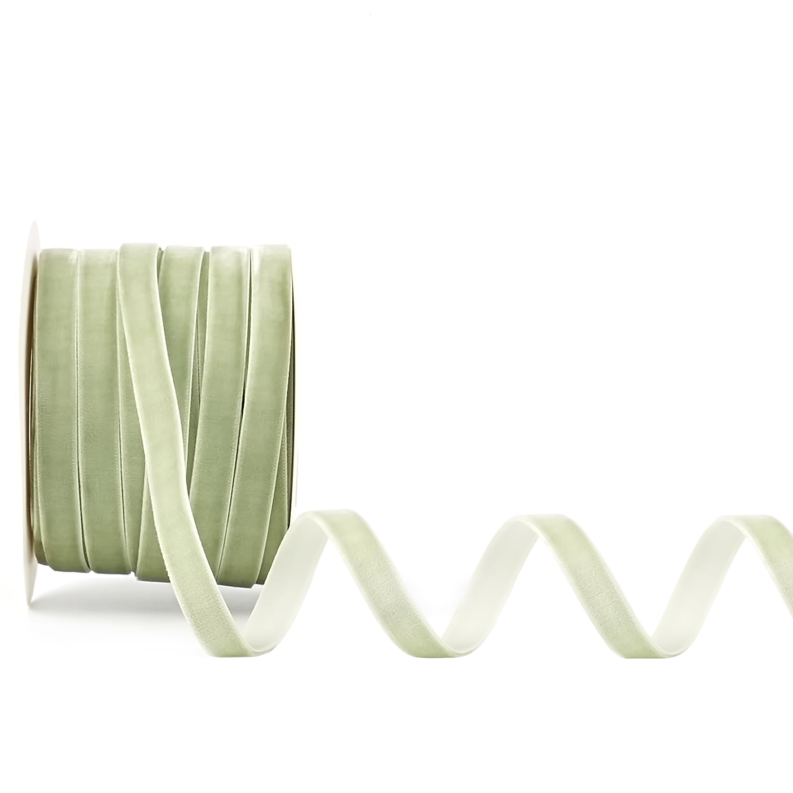 DINDOSAL Sage Green Velvet Ribbon 3/8 Inch Single Face Thin Velvet Ribbon for Gift Wrapping, Wedding, Christmas Decorations, Hair Bows, Choker, Cafts, Bouquet - 25 Yards