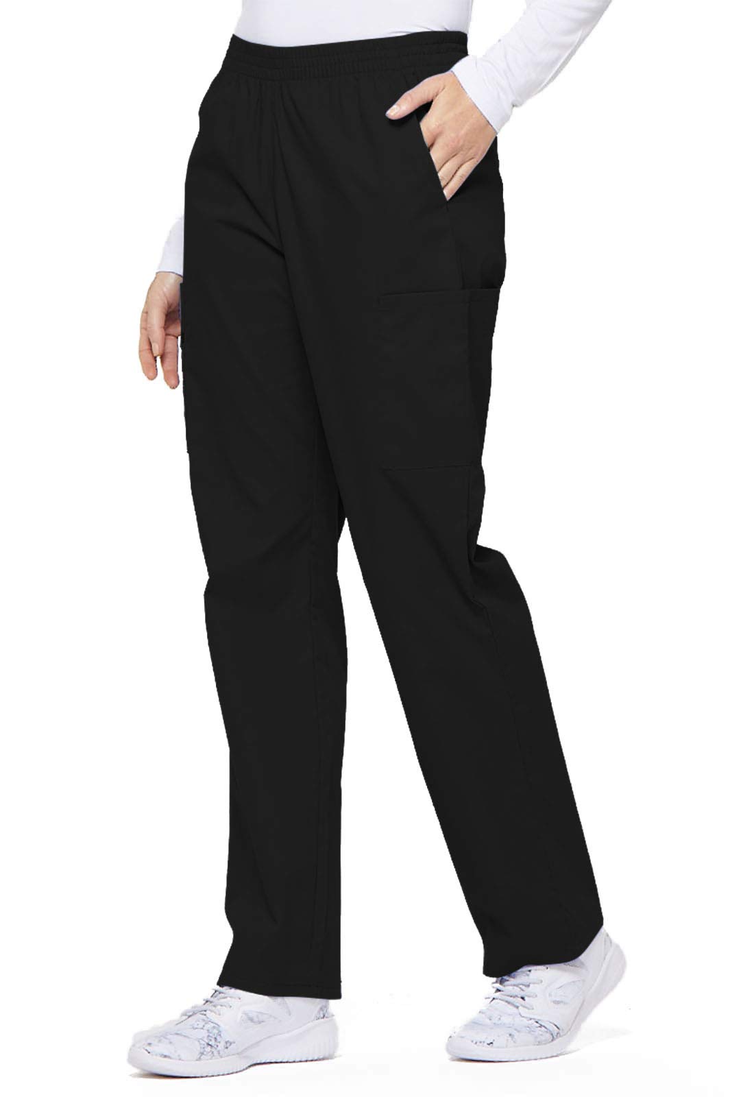 Dickies Women's Signature Elastic Waist Scrubs Pant, Black, Large