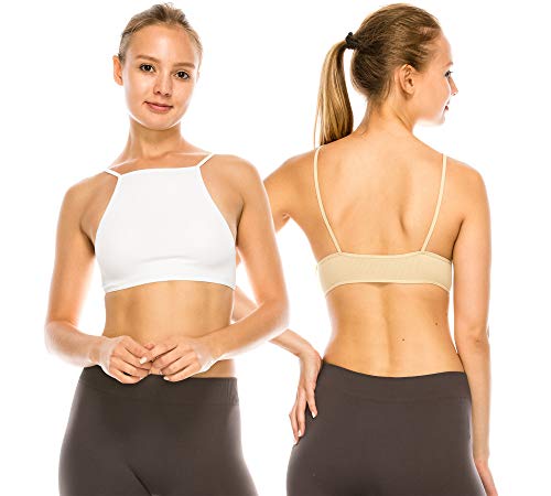 Kurve High Neck Bralette, UV Protective Fabric UPF 50+ (Made with Love in The USA), White/Pebble Set, Large/X-Large