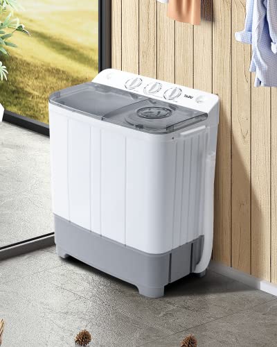 TABU 21Ibs Portable Washing Machine, Compact Washer Machine, Mini Washing Machine, Twin Tub Washer and Spiner, Ideal for Dorms, Apartments, RVs, Camping etc (White & BGrey)