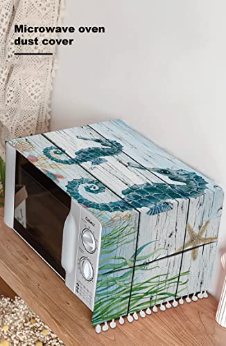 Washer Dryer Top Covers Hippocampus Ocean Life Fridge Dust Proof Cover Tablecloth Non Slip Nautical Compass Decorative Kitchen Appliance Protector with Side Storage Pockets 28x67inch