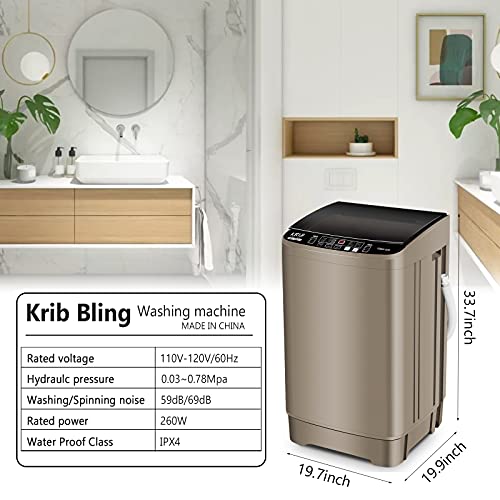 Full Automatic Washer with Drain Pump 17.7 lbs, Krib Bling Small Washing Machine with LED Display, Mini Washing Machine with 10 Washing Programs, Ideal for Dorm, Apartment, Camping, Gold