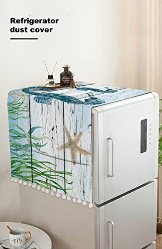 Washer Dryer Top Covers Hippocampus Ocean Life Fridge Dust Proof Cover Tablecloth Non Slip Nautical Compass Decorative Kitchen Appliance Protector with Side Storage Pockets 28x67inch