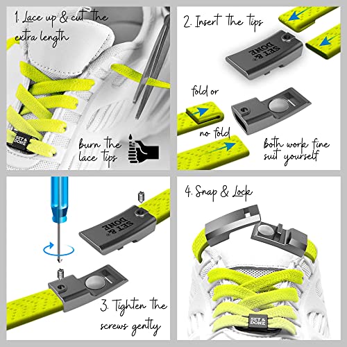 Set & Done 2 Pair Flat Elastic No Tie Shoe Laces for Sneakers, Adults & Kids with Tieless Smart Magnetic Locks (Black + White)
