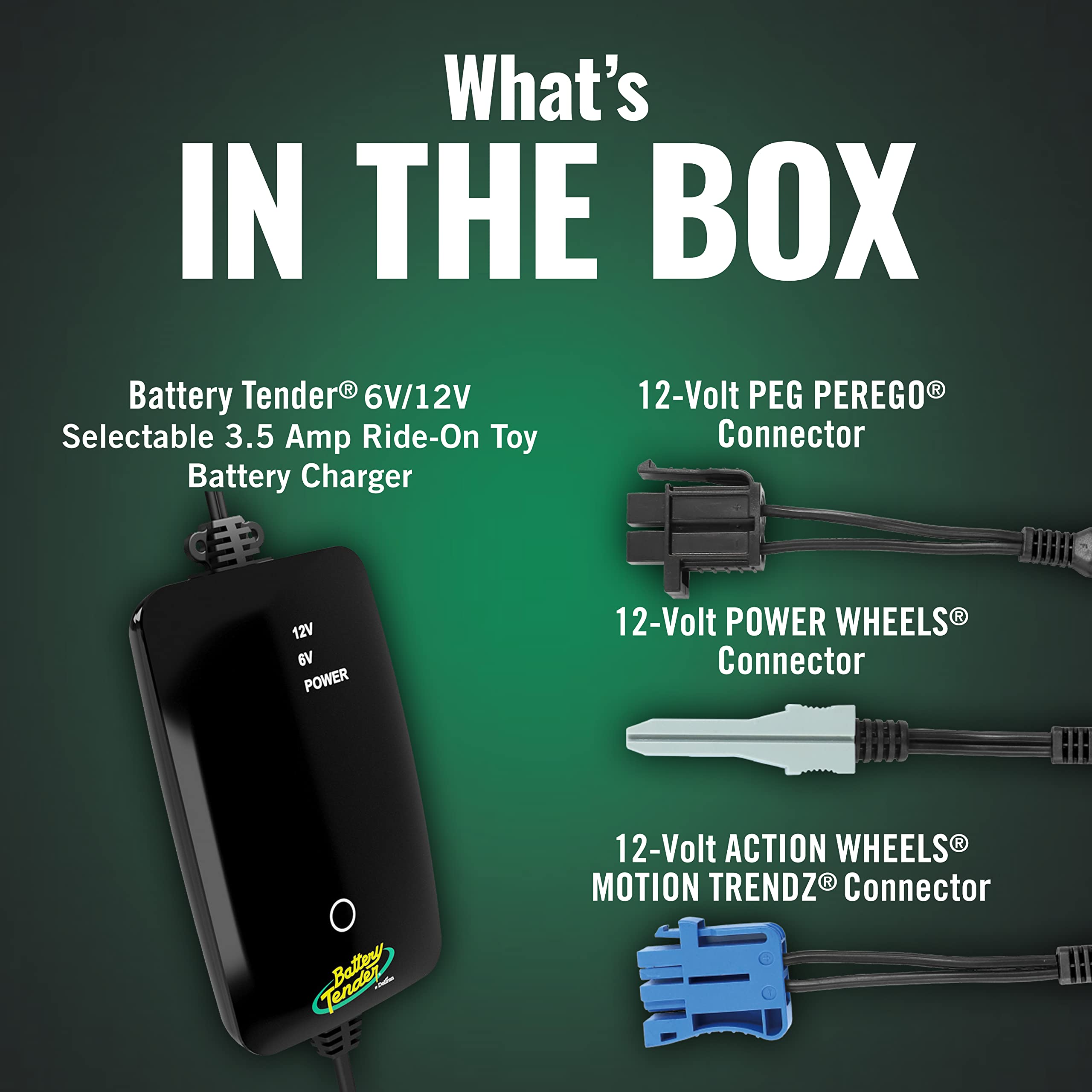 Battery Tender 6V and 12V Battery Charger for Ride On Toys, 3.5 AMP with Compatibility Connectors for Most Children's Toy Vehicles
