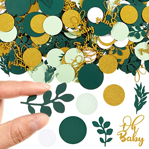 400 Pieces Baby Shower Confetti Sage Greenery Baby Gender Reveal Confetti Table Scatter Confetti with Eucalyptus, Gold Baby Letter, Sprinkles Confetti for βwedding Birthday Party Decor