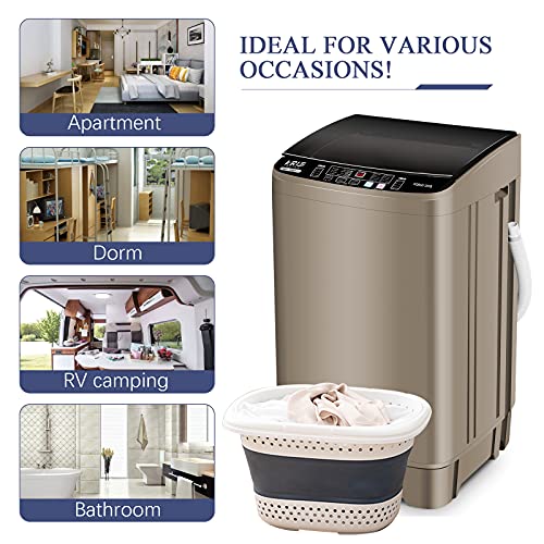 Full Automatic Washer with Drain Pump 17.7 lbs, Krib Bling Small Washing Machine with LED Display, Mini Washing Machine with 10 Washing Programs, Ideal for Dorm, Apartment, Camping, Gold