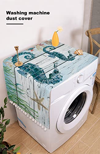 Washer Dryer Top Covers Hippocampus Ocean Life Fridge Dust Proof Cover Tablecloth Non Slip Nautical Compass Decorative Kitchen Appliance Protector with Side Storage Pockets 28x67inch