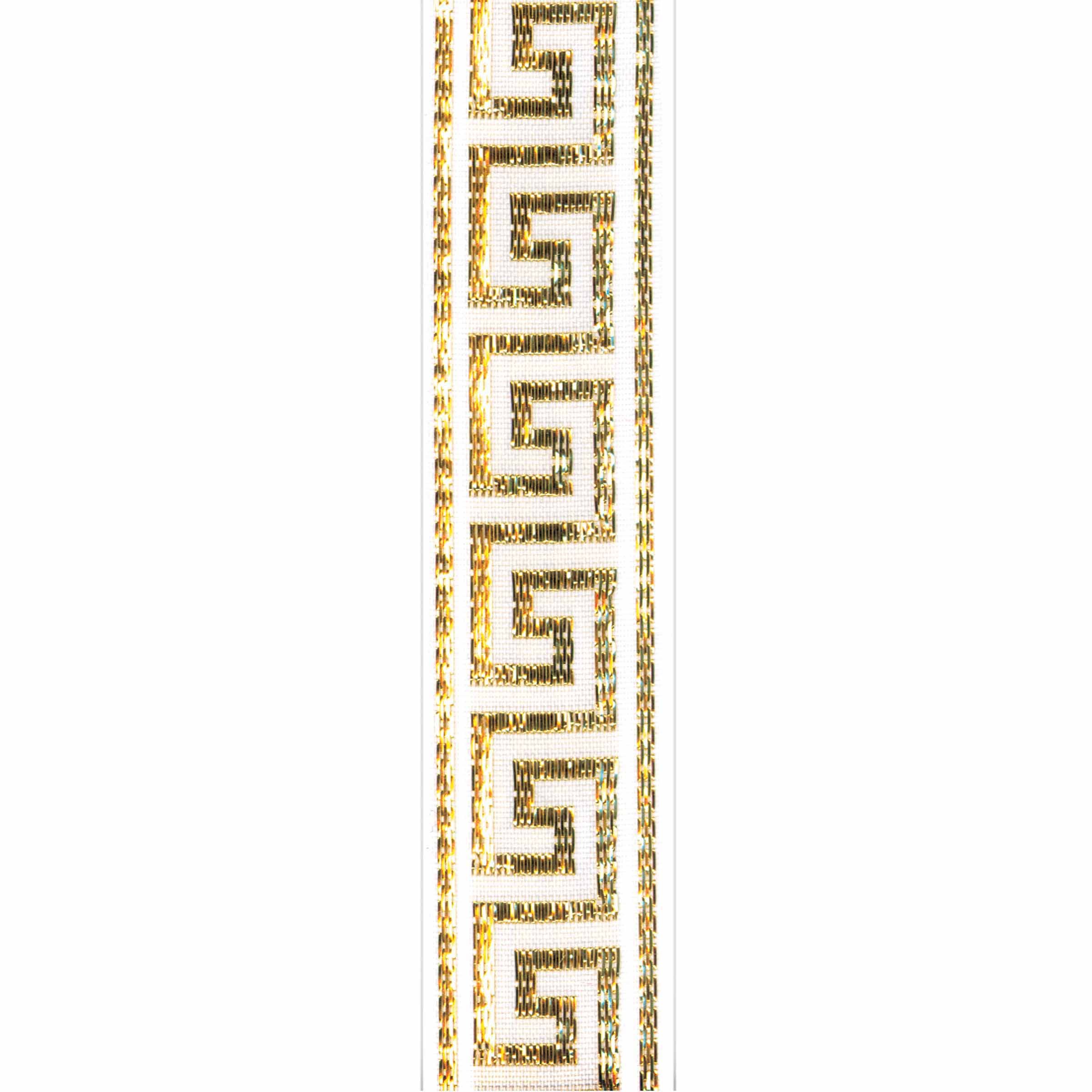 Offray 7/8" Wide Ribbon for Crafts and Decorations, 9-Foot Spool, White Greek Key Pattern